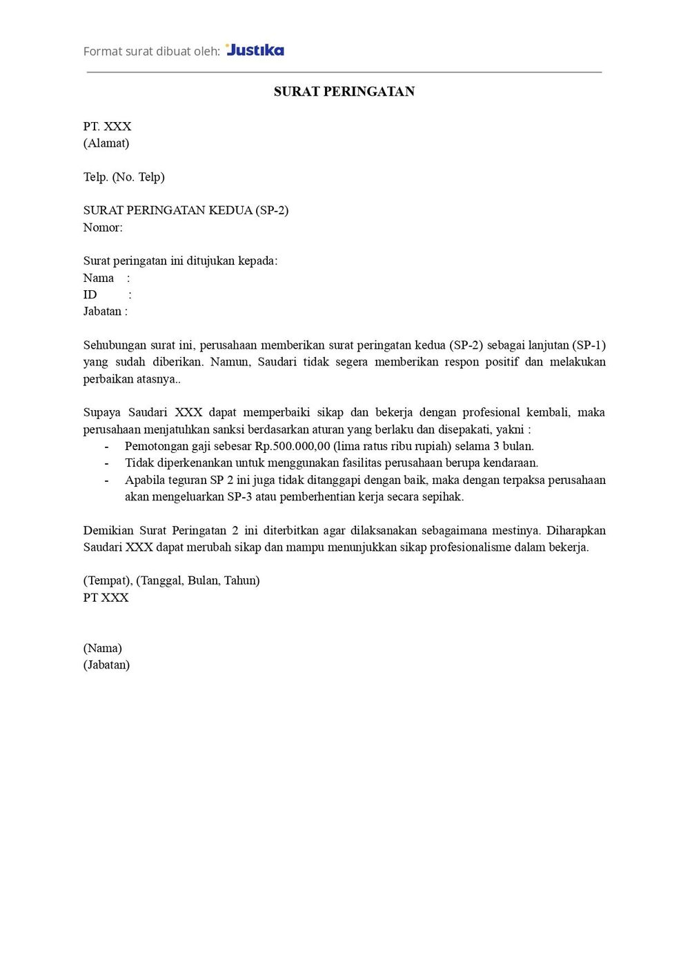 Contoh Surat Peringatan 1, 2 dan 3 Untuk Karyawan