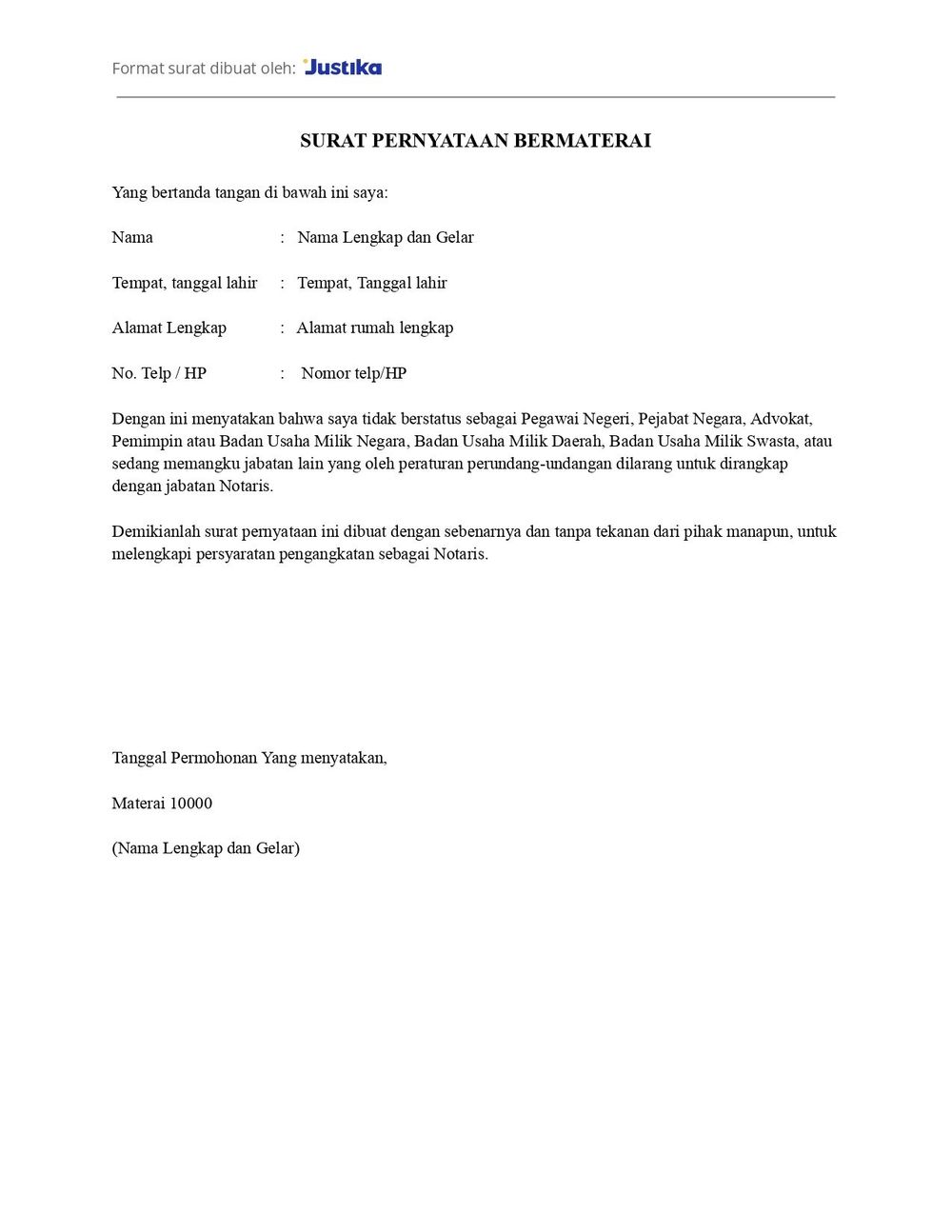 Surat Pernyataan Bermaterai: Fungsi dan Contoh Suratnya