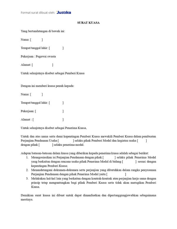 Contoh Surat Perjanjian Pendanaan dalam Kegiatan Bisnis